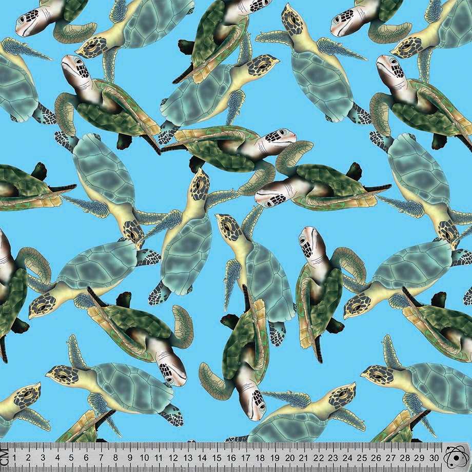 J065 Turtle blue Background. – Fabricsverse