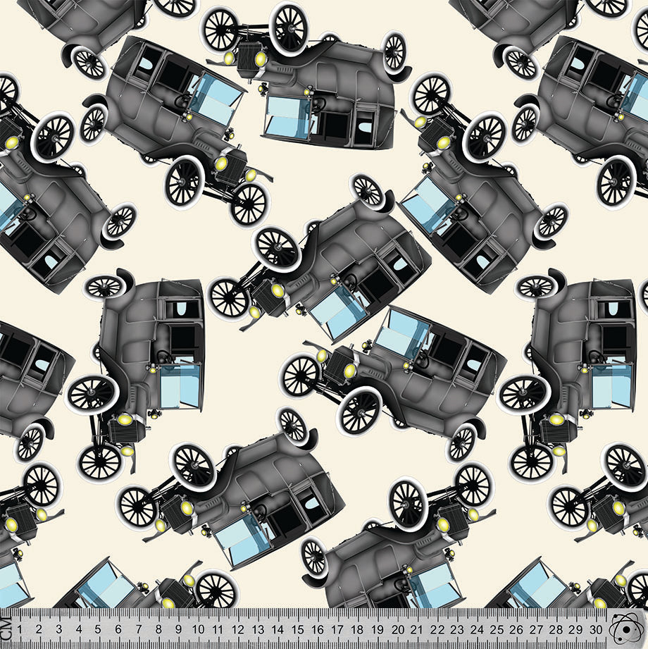 ford model T pattern off white. – Fabricsverse